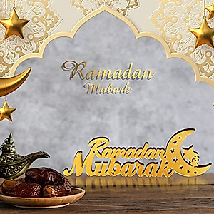 Islamic Tabletop Decors Ramadan Mubarak Sign Ramadan Kareem Sign Eid Decoration Islamic Home Decor Ramadan Gifts Wooden Letter Ramadan Table sign Eid Mubarak Tabletop decor for Desk (Ramadan Mubarak)