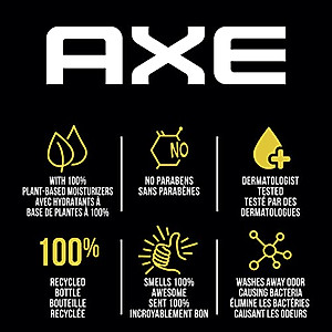 Axe Body Wash Charge & Hydrate Sports Blast Energizing Citrus Scent Men's Body Wash, 100 percent Recycled Bottle 16 oz 4 Count