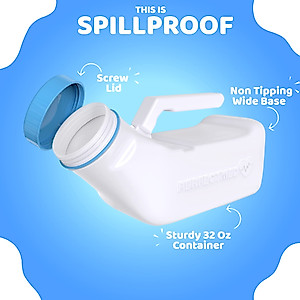 Female Urinal Spill Proof 32 oz (2 Pack)- Urinal for Women & Men - Pee Funnel - Unisex Bed Pan - Portable Urinals for Women - Sturdy Female Urination Device for Car Travel, Road Trip Essentials