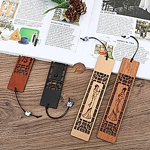 4 Pcs Bookmark Gift Box Set, Vickes Handmade Natural Wooden Bookmarks with Beautiful Carving, Unique Bookmarks Gift for Men Women