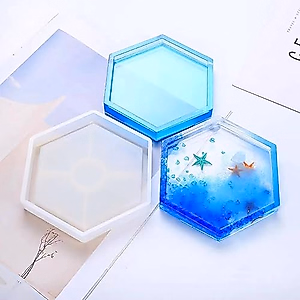 EPODA 5pcs Resin Tray Molds, Silicone Tray Mold, Round, Hexagon, and Square Epoxy Resin Casting Molds for Coaster Tray Making