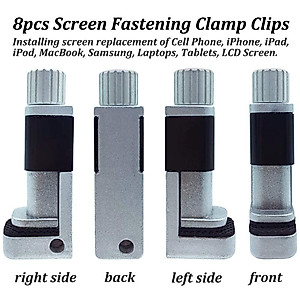 8pcs Phone Screen Repair Clamp with Protective Rubber Pad, Not Scratch on Screen, Adjustable Fastening Clamp Clip Compatible with iPad MacBook Tablet LCD iPhone Screen Replacement, Frame Clamp Tool