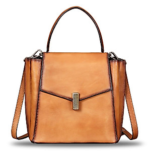 Genuine Leather Crossbody Purses for Women Vintage Cowhide Purse Small Fashion Over the Shoulder Bag Designer Purses and Handbags Cute Cross Body Bag for Ladies Top Handle Flap Over Satchel (Brown)