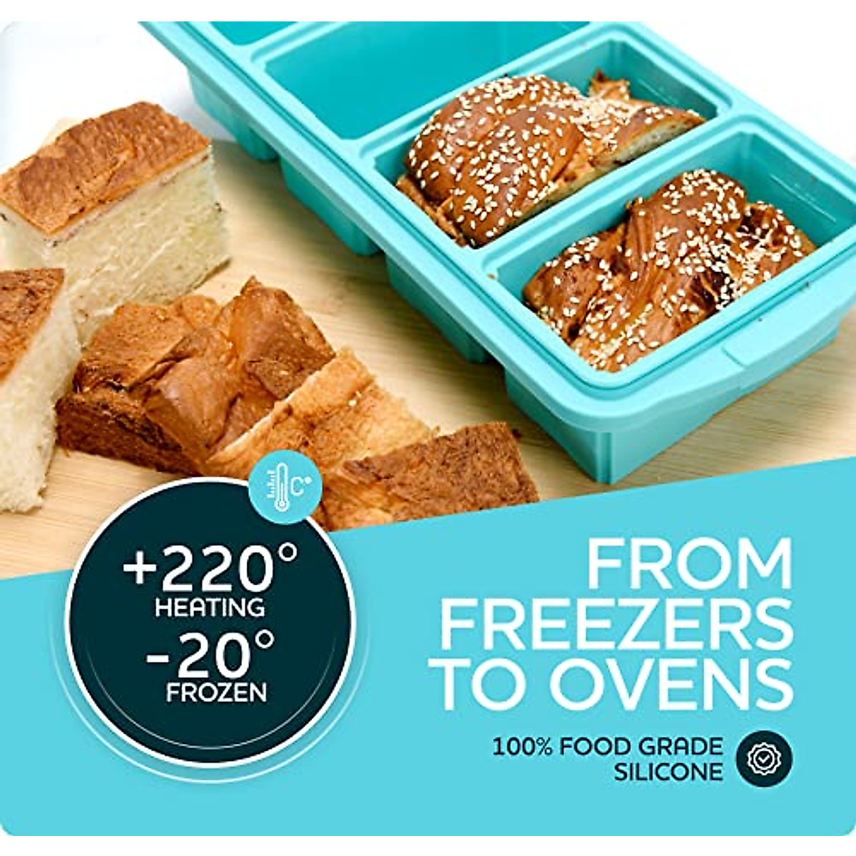 Large Ice Cube Freezing Tray - Soup Freezing Tray with Airtight Transparent Lid - 4Individual Compartments With Portion Scales - Storage For Broth, Sauces & Liquid Meal Prep - Oven & Dishwasher-Safe