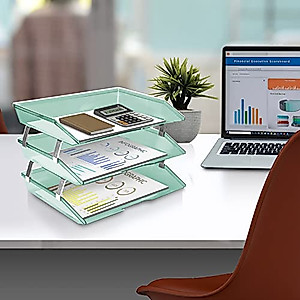 Acrimet Facility 3 Tier Letter Tray Side Load Plastic Desktop File Organizer (Clear Green Color)