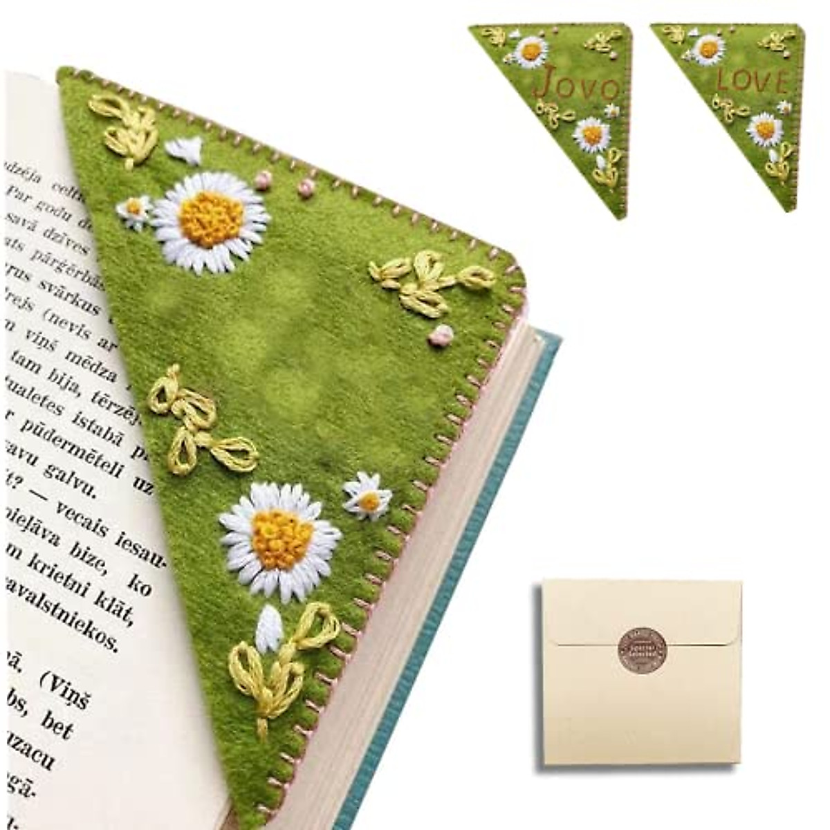 Personalized Custom Hand Embroidered Corner Bookmark for Women,Unique Letter Gift with Envelope Packaging for Book Lovers (Summer)