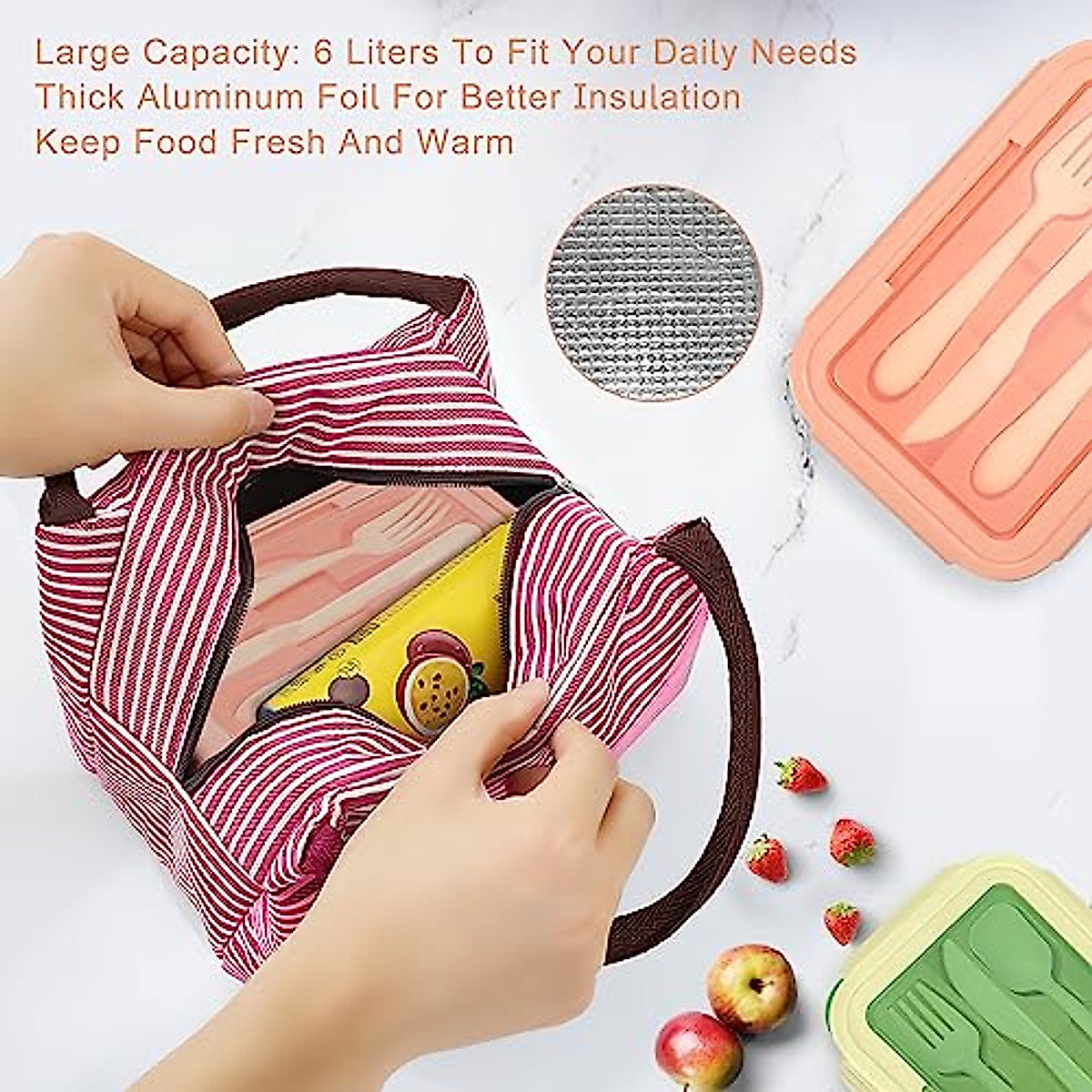 Landmore Bento Box Lunch Box for Kids Adults, 1100 ML Bento Lunch Box for Kids 3 Compartments with Utensils and Lunch Bag, Leakproof BPA Free(Pink)