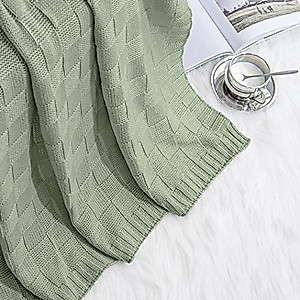 MILVOWOC Sage Knitted Throw Blanket Soft Checkered Throw Blanket Cozy Cable Knit Throw Blanket Woven Decorative Throw Blankets 50x60 Throw Blanket for Sofa Couch Bed Living Room