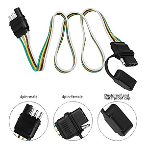 Hoypeyfiy Trailer Light Wiring Harness Kit,4 Wires 4-Way Plug 4 pin Flat Wire Extension Male & Female Connector 32" Inch Long