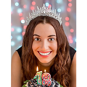SWEETV Birthday Crowns for Women Silver Birthday Queen Sash and Tiara Set Rhinestone Princess Headband for Birthday Party Photograph