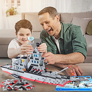 Aircraft Carrier Toy Building Blocks Set with Storage Box, 1131pcs, Army Battleship Aircraft Boat Building Toy with Army Helicopter, Come with Baseplate Lid, Gifts for Kids Boys Girls 6-12