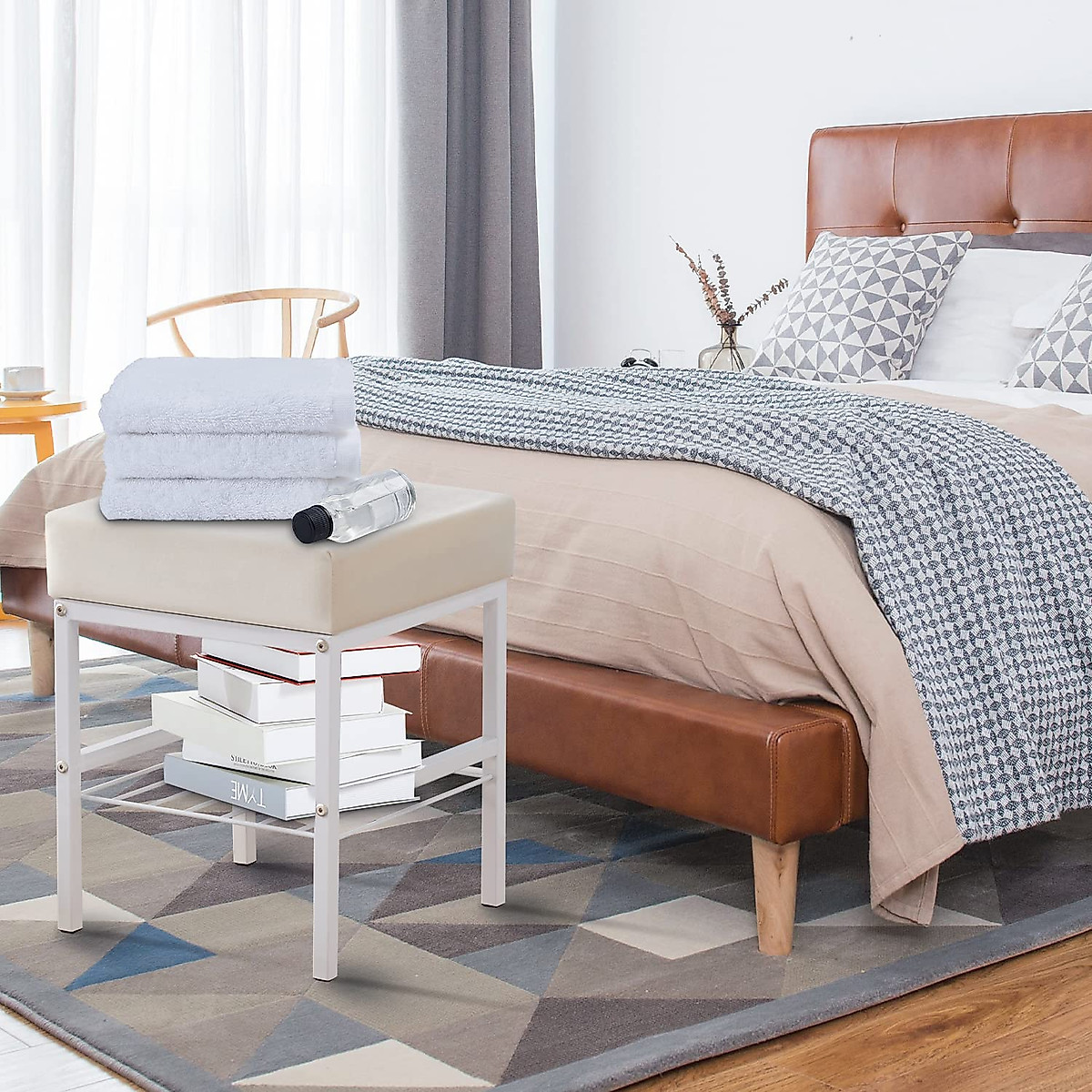 Cpintltr Multifunctional Vanity Stools Velvet Footstool Ottoman Shoe Changing Stool Makeup Stool Storage Stool Footrest Vanity Stool Small Footstool Pouf Ottoman Ottoman Stool for Makeup Room Cream