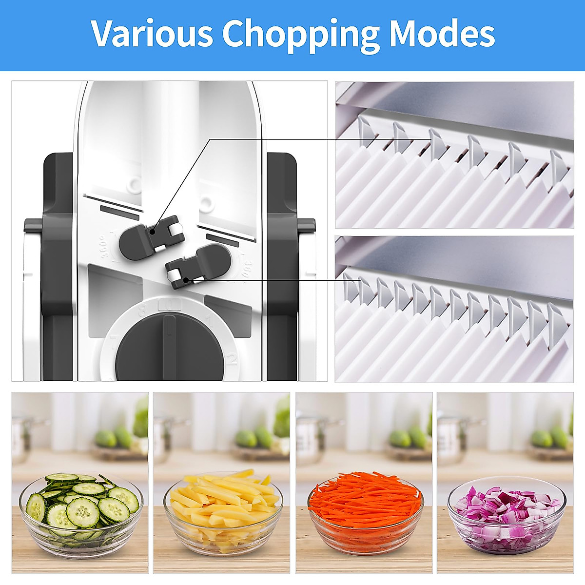 Jonscook Safe Veggie Chopper Vegetable Cutter, French Fry Cutter Onion Chopper Vegetable Slicer Fruit Cutter Dicer, Multifunctional Kitchen Gadgets Mandoline Food Slicer For Meal Prep - Gray