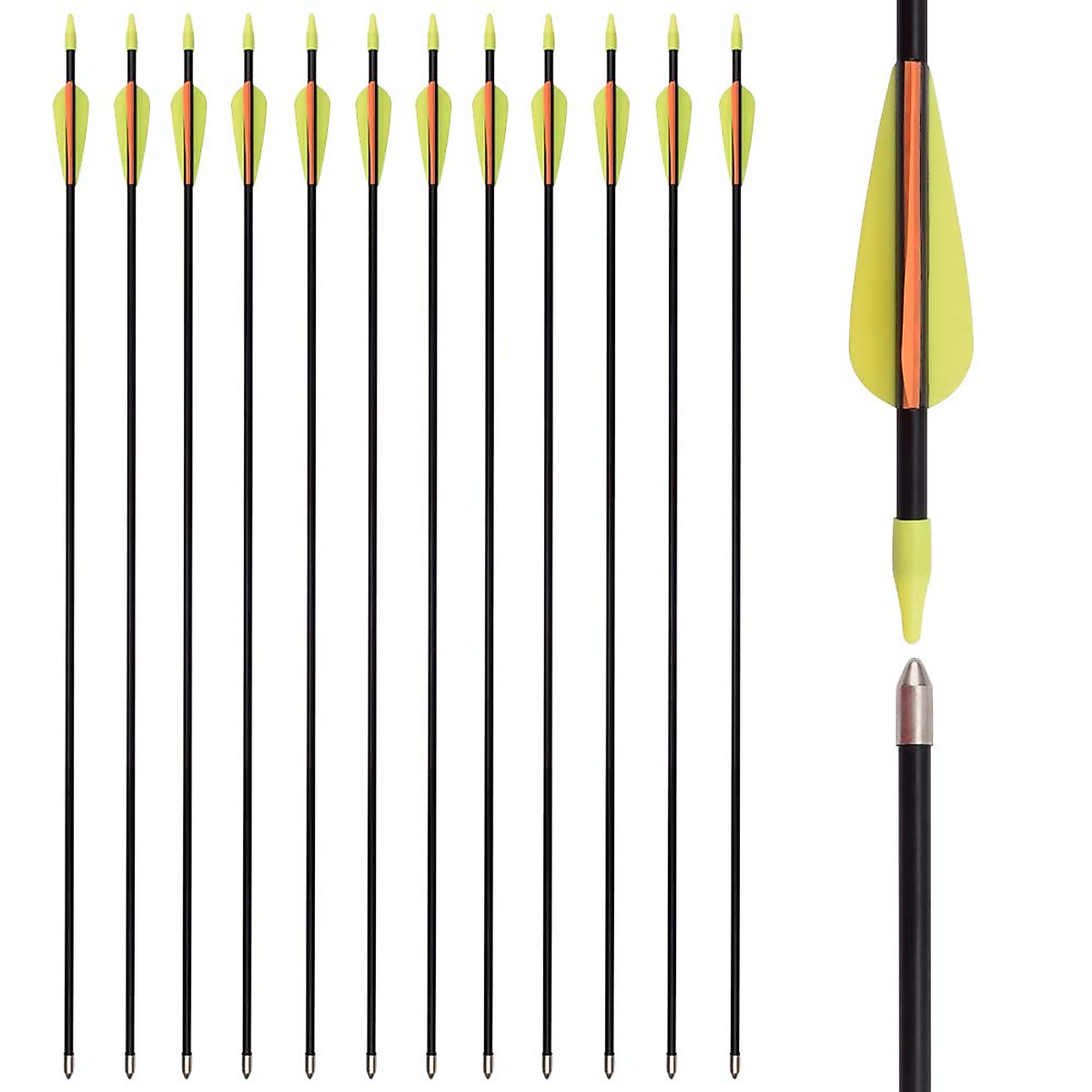 26 Inch Fiberglass Youth Arrows Archery Target Kids Recurve Bow Children Practice for Beginners Outdoor (Pack of 12)