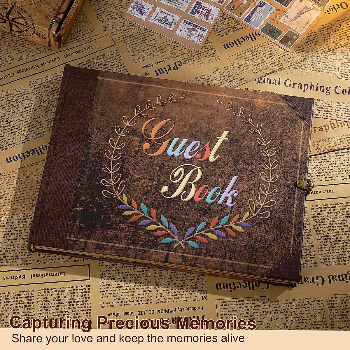 Elegant Wedding Guest Book - 124 Pages Retro Style Guest Book,Guest Book Wedding Reception for Couples,Handmade Embossed Letter Cover Polaroid Guest Book for Baby Shower, Birthday and Special Events