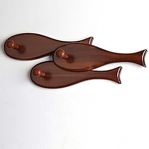 BBAUER Three Fish Wall Hooks, Solid Wood, Creative Coat Rack Wall Mount for Entrance Entrance, Bedroom, Decorative Coat Rack, Log Color/Walnut Color(Color:B)