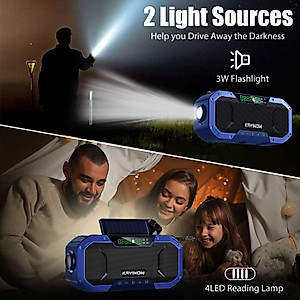 Emergency Weather Radios Hand Crank Solar Bluetooth Speaker,Portable AM FM NOAA Radio 5000mAh Battery Powered Waterproof Wind Up Storm Radio Flashlight Phone Charger,Reading Light,SOS for Survival