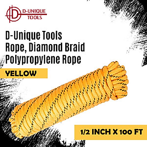 DT-Rope 1/2 in x 100 ft Diamond-Braid Polypropyle Rope (Yellow-Multicolor)