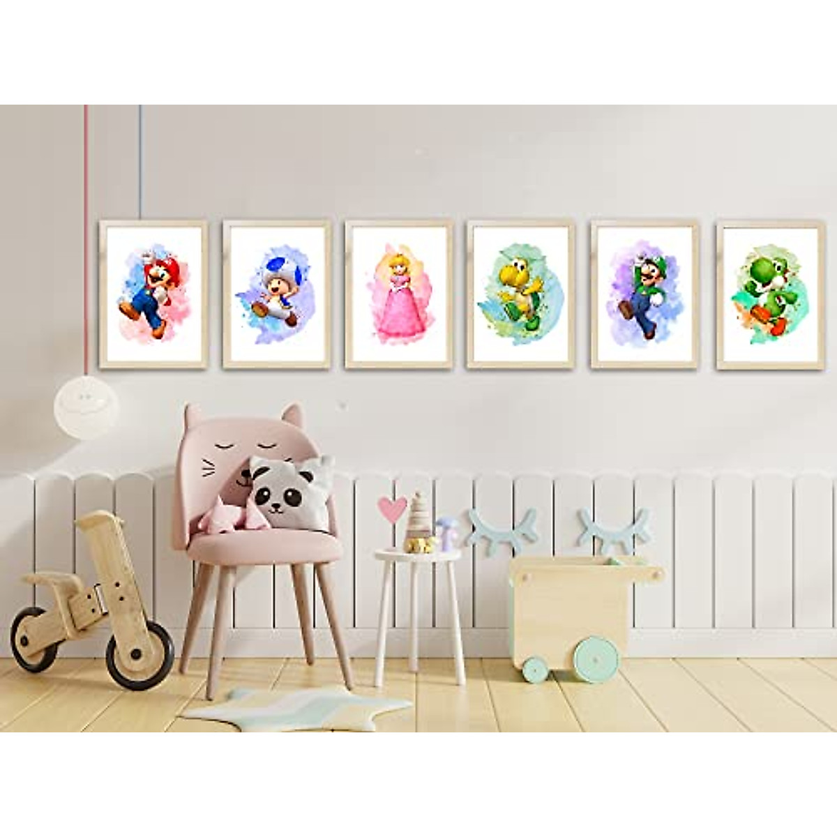 Super Mario Watercolor Posters Set of 6 for Kids & Game Rooms