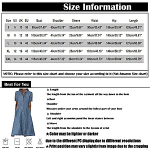 Summer Short Sleeve Sundress Lady Elegant Birthday Midi Baggy Denim Solid Button Lightweight V Neck Dress Women's Blue