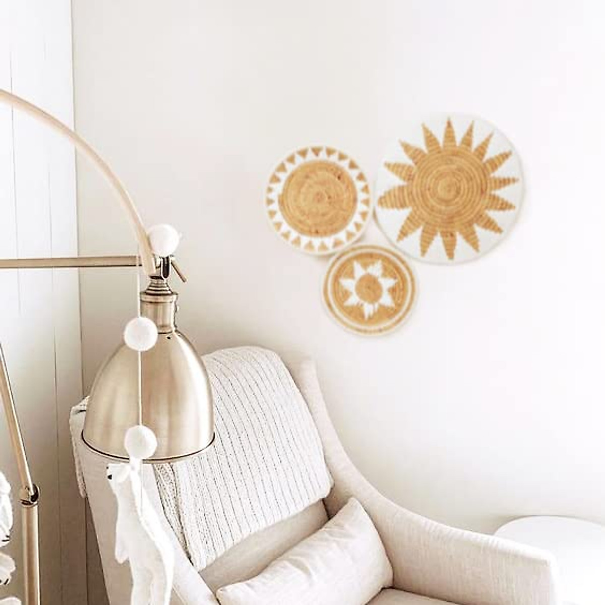 Desantiago Boho Wall Basket Decor - Set Of 3 White Round Wall Baskets Decorative, Decorative Hanging Baskets, Black Wicker Baskets Decorative, Corner Hanging Basket