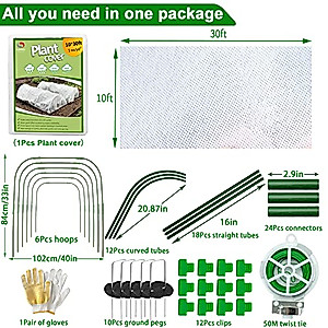 Plant Covers Freeze Protection Kit,10 x 30Ft Frost Cloth and 6Pcs Wide Garden Hoops 1oz/yd2 Floating Row Cover with Greenhouse Hoops Frost Blanket for Winter Garden Covers for Raised Beds with Tools