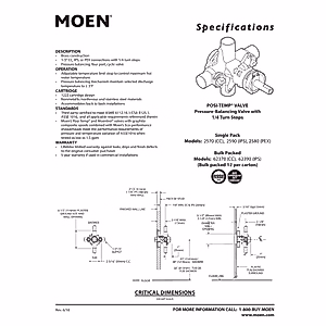 Moen 2580 Posi-Temp Brass Pressure Balancing Shower Valve, 1/2-Inch Crimp Ring PEX Connection