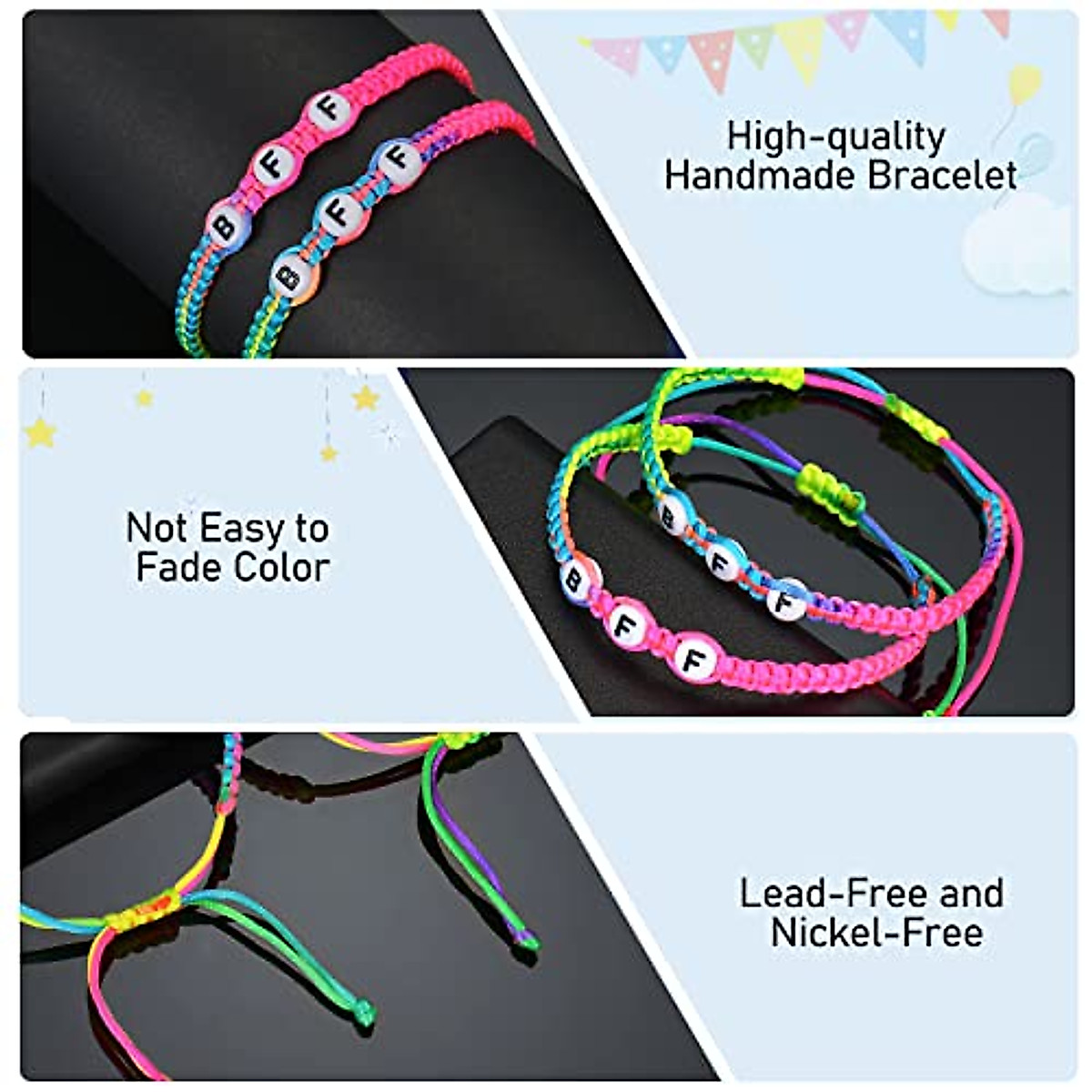2 Sets Best Friend Bracelets Matching Bff Adjustable Cord Bracelet for Bff Friendship Relationship Women Girlfriend Boyfriend Matching Relationship Inspirational Valentines Graduation Gifts for Her
