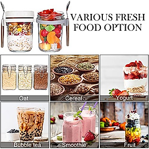 8 Pcs 10 oz Overnight Oats Containers with Lids and Spoons Large Capacity Airtight Oatmeal Overnight Oat Jars with Measurement Marks Oatmeal Container for Milk Cereal Fruit (grey and White)