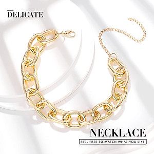 ACEDRE Chunky Choker Necklaces Gold Cuban Link Chain Hiphop Thick Clavicle Statement Necklace Punk Neck Jewerly for Women and Men (A-Gold)