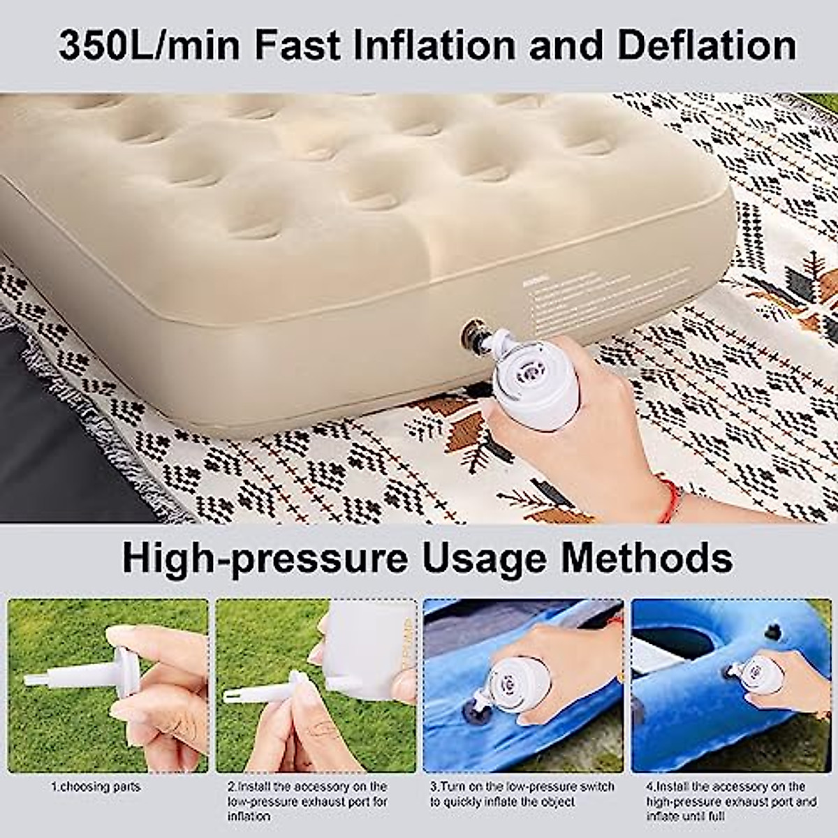 FACULX Portable Air Pump+ Camping Light Ultra-Mini Air Pump with 2000mAh Battery USB Rechargeable for Pool Floats Air Bed Air Mattress Swimming Ring Vacuum Storage Bags
