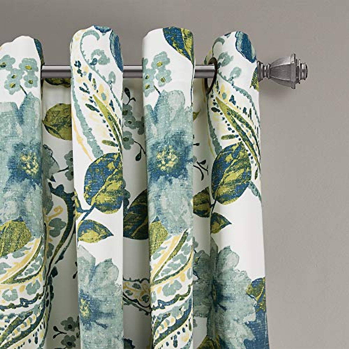 Lush Decor, Blue Floral Paisley Room Darkening Window Curtain Panel Pair, 95" x 52", 95 in x 52