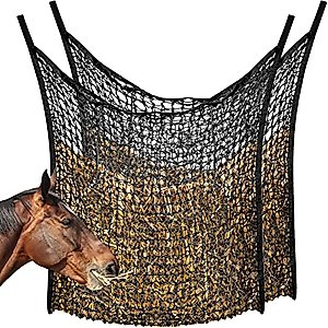 2 Pcs Slow Feed Hay Net Hay Feeder Hay Bags for Horses Goat Stall Trailer Horse Feeding Supplies (Black,35 x 31 Inch)