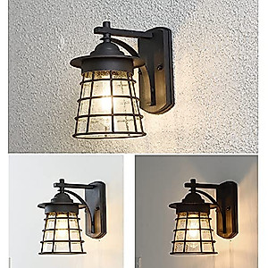 OUUED Quality Wall Lamps Rustic Outdoor Wall Lantern Light Seed Glass Shade Waterproof Exterior Wall Mounted Sconce Lighting Fixtures Black Finish E27 Socket for Home Patio Garden Garage Lamp