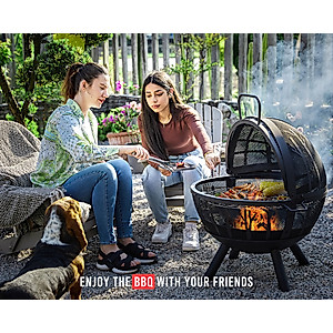 Fissfire 35 Inch Fire Pit Sphere, Outdoor Wood Burning Flaming Ball FirePit with Pivot Spark Screen, Backyard Patio Camping Beach Bonfire Pit