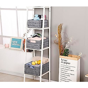 Elevon Handmade Wicker Storage Baskets Organizer Bins, Set of 3, Gray