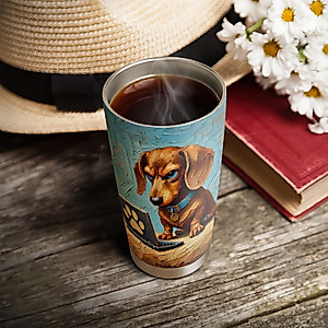 ORCAE 20oz Funny The Deadline Dachshund Tumbler, Gifts for Dachshunds Lovers, Friends, Colleagues Gifts, Stainless Steel Double Wall Vacuum Insulated Coffee Mug, Travel Cup with Lid - F