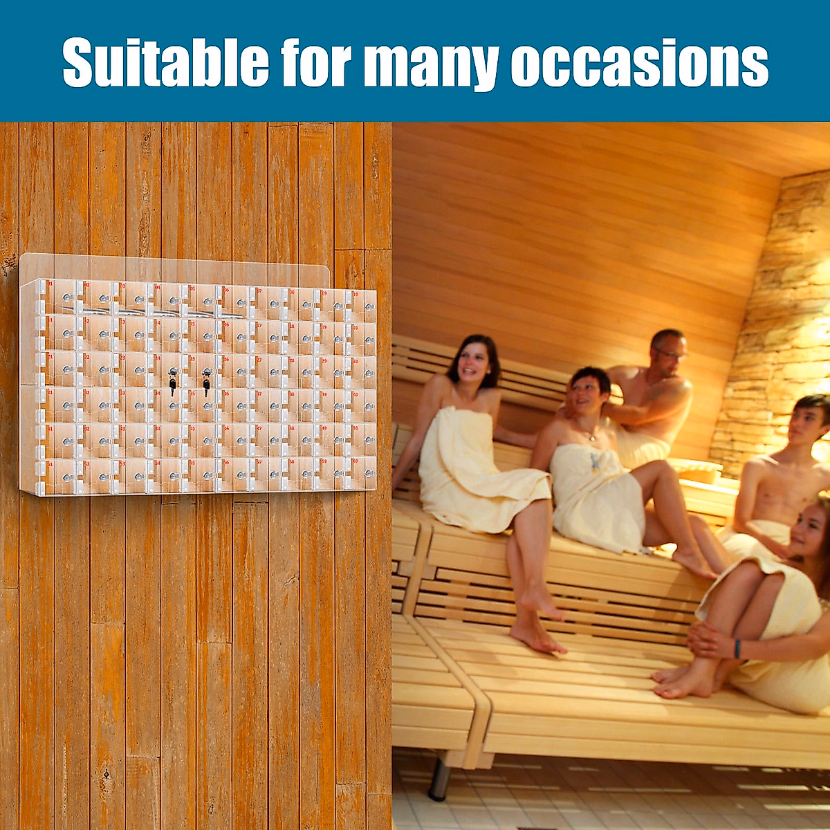 Cell Phone Lockers 40 Slots for Classroom, Clear Acrylic Phone Storage Cabinet Wall Mounted with Locks, Key, Number for Employee Office School Factory (60 Slots)