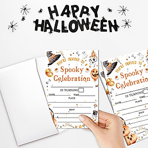 EUFJDKSL Halloween or Costume Party Invitations Pumpkin Ghost Monster Cute Trick or Treat Box or Treat for Kids Halloween Birthday Party or Adult Party 25 Fill-in Cards with Envelopes - 4"X6" (HM415)