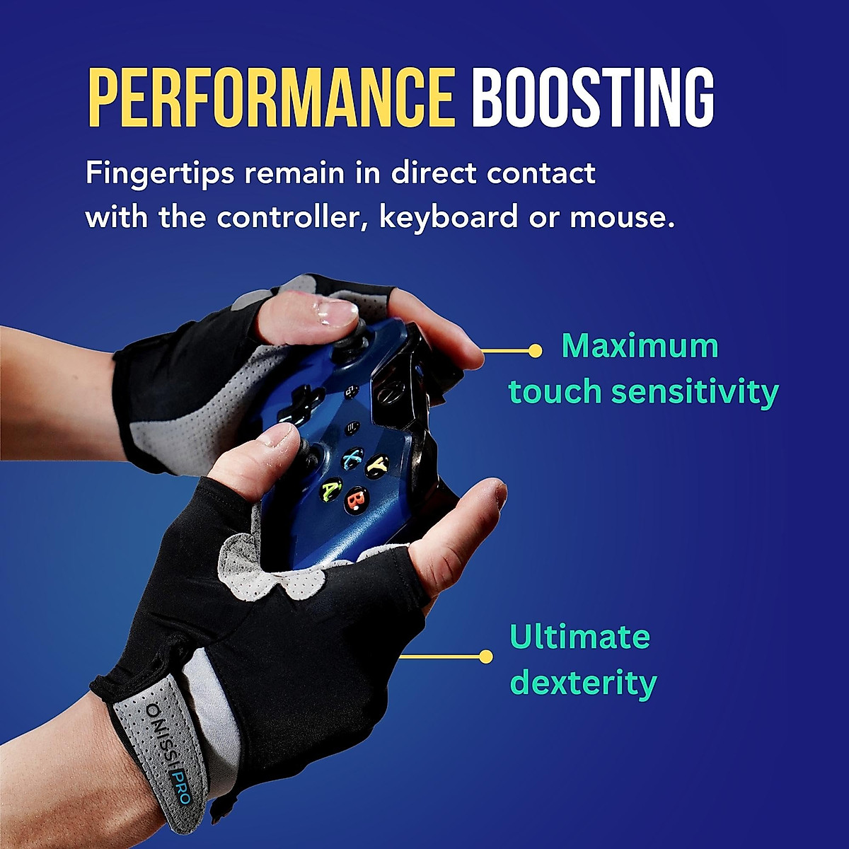 ONISSI Pro Gaming Gloves for Sweaty Hands|Gamer Grip Gloves for Video Games|Sim Racing Gloves for Men and Women|Anti Sweat, Half Finger Gaming Gloves for PS4/PS5/Xbox/Computer/PC/VR/Mobile/Sim Racer