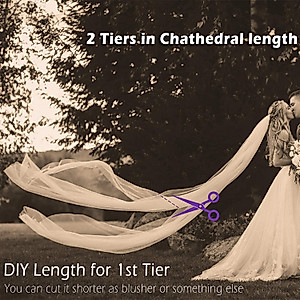BEAUTELICATE Bridal Wedding 2 Tiers Long Cathedra Veil Cut Edge with Comb White Ivory Off-White