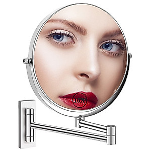 MIRRORMORE 8” Large Wall Mounted Makeup Mirror, Two-Sided 1X/10X Magnifying Mirror Extendable Long Arm, 360°Swivel Flexible HD Shower Mirror Fogless for Shaving, Fully Senior Nickel Bathroom Mirror