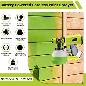 TAIRDA Cordless Paint Sprayer for Ryobi 18V Battery(NO Battery), Handheld HVLP Paint Sprayer with 1000ML Container, Electric Paint Sprayer for Painting Ceiling, Fence, Cabinets, Walls (Bare Tool)