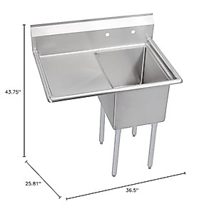 Elkay Dependabilt Stainless Steel 36-1/2" x 25-13/16" x 43-3/4" 16 Gauge One Compartment Sink w/ 18" Left Drainboard and Stainless Steel Legs