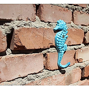 Laide Seahorse Hook Wall Mounted Cast Iron for Hat Keys Robe Coat Towel Coat Beach House Decor Home Decoration Accessories 2 Pieces (Blue)