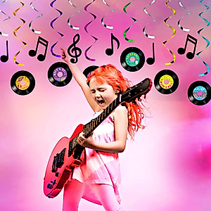 24 Pieces Musical Note Record Hanging Swirls Record and Music Wall Decor Sign with Hanging Swirls Ceiling Decorations for 50's Theme Music Party Supplies Favors