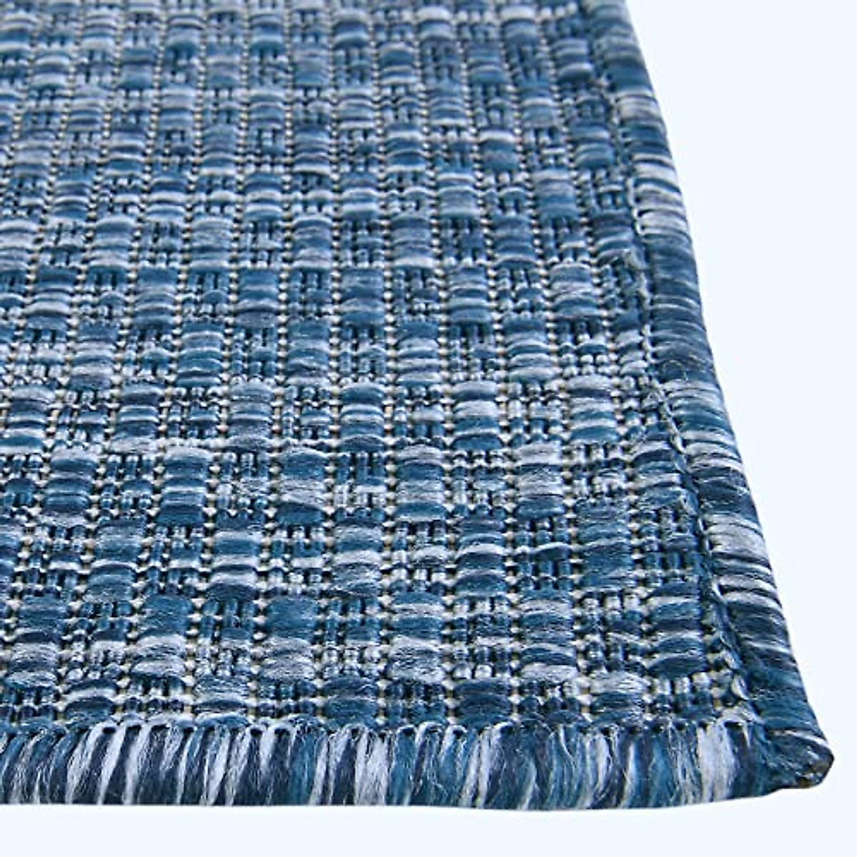 Unique Loom Collection Casual Transitional Solid Heathered Indoor/Outdoor Flatweave Area Rug, Rectangular 9' 0" x 12' 0", Blue/Navy Blue