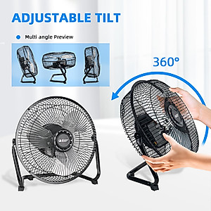 BEYOND BREEZE 9 inch Floor Fan, 3-Speed Small All Metal Cradle Floor Fans with Adjustable Tilt for Desk, Tabletop, Office