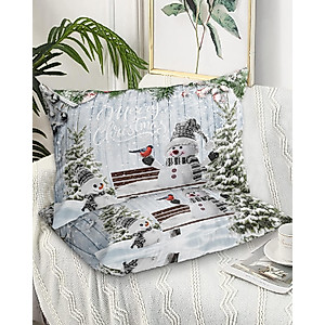 Edwiinsa Merry Christmas Pillow Covers King Standard Set of 2 20x36 Bed Pillow, Plush Soft Comfort for Hair/Skin Cooling Pillowcases with Envelop Closure Throw Covers Snowman Winter Pine Tree Leaves