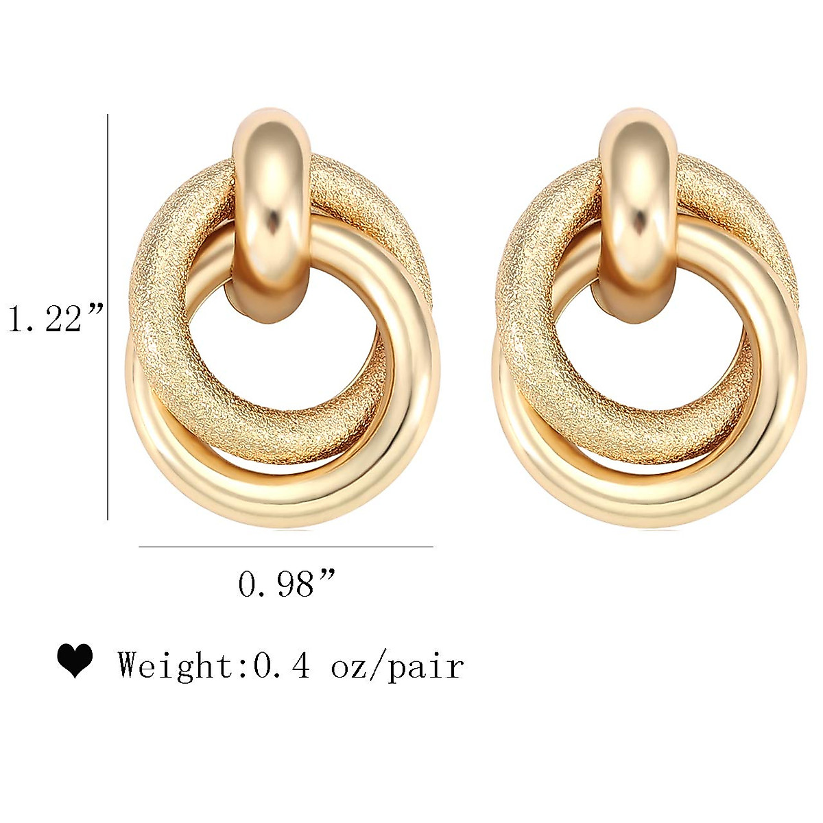 Twisted Earrings Round Double Circle Stud Earrings Statement Chunky Polished Drop Hoop Earrings for Women(gold)